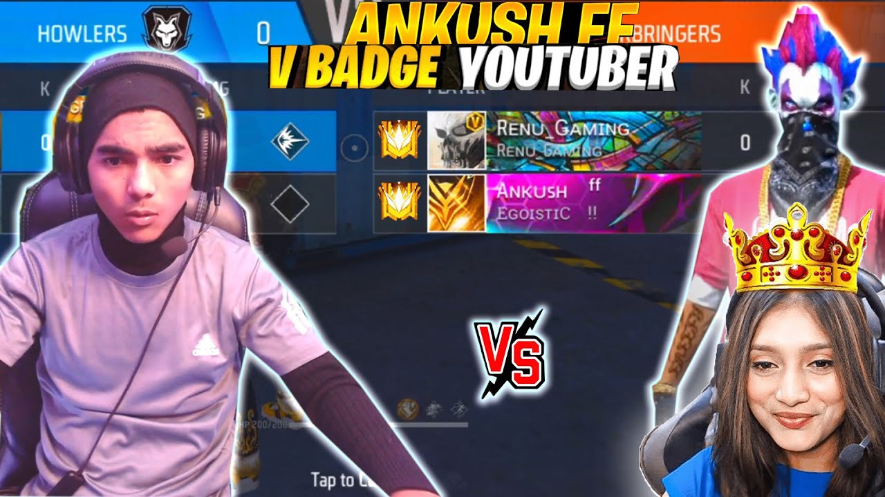 ANKUSH FF & V BADGE GIRL YOUTUBER VS LAKA GAMER ON RANKED😱 - YouTube