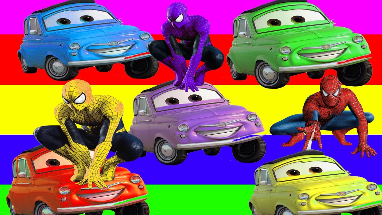 Learn Colors COLOR MINI CARS & SuperHeroes in Spiderman Cartoon for ...