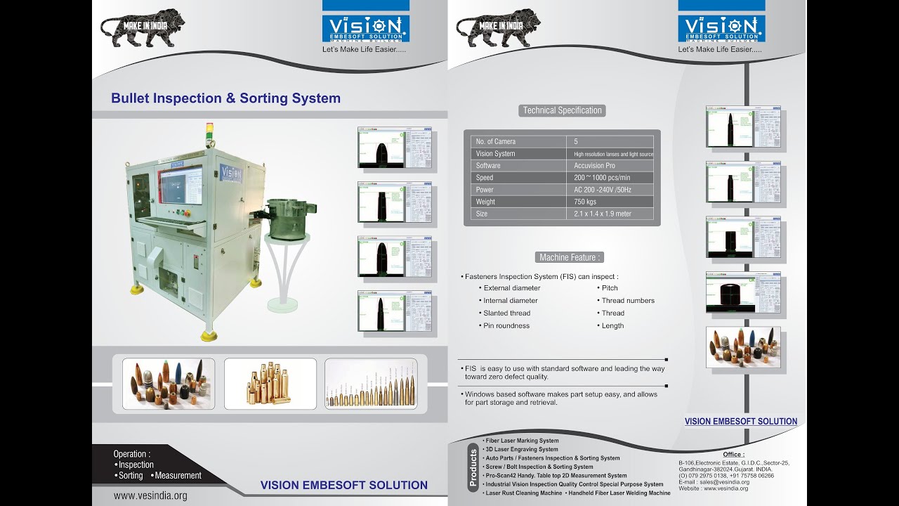 automatic video camera based ammunition optical surface inspection ...