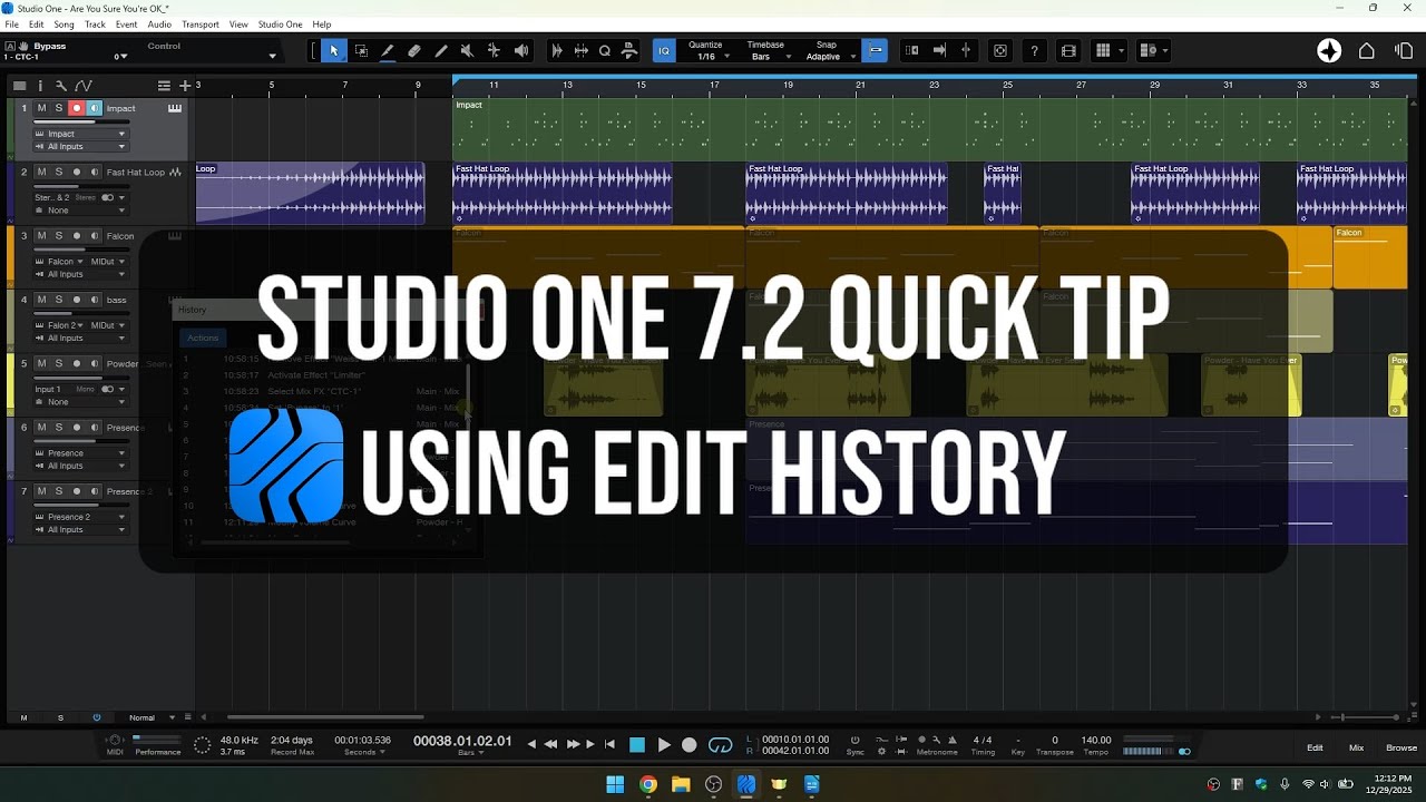 Studio one 7.2 Quick Tip | Using Edit History to Undo Actions - YouTube