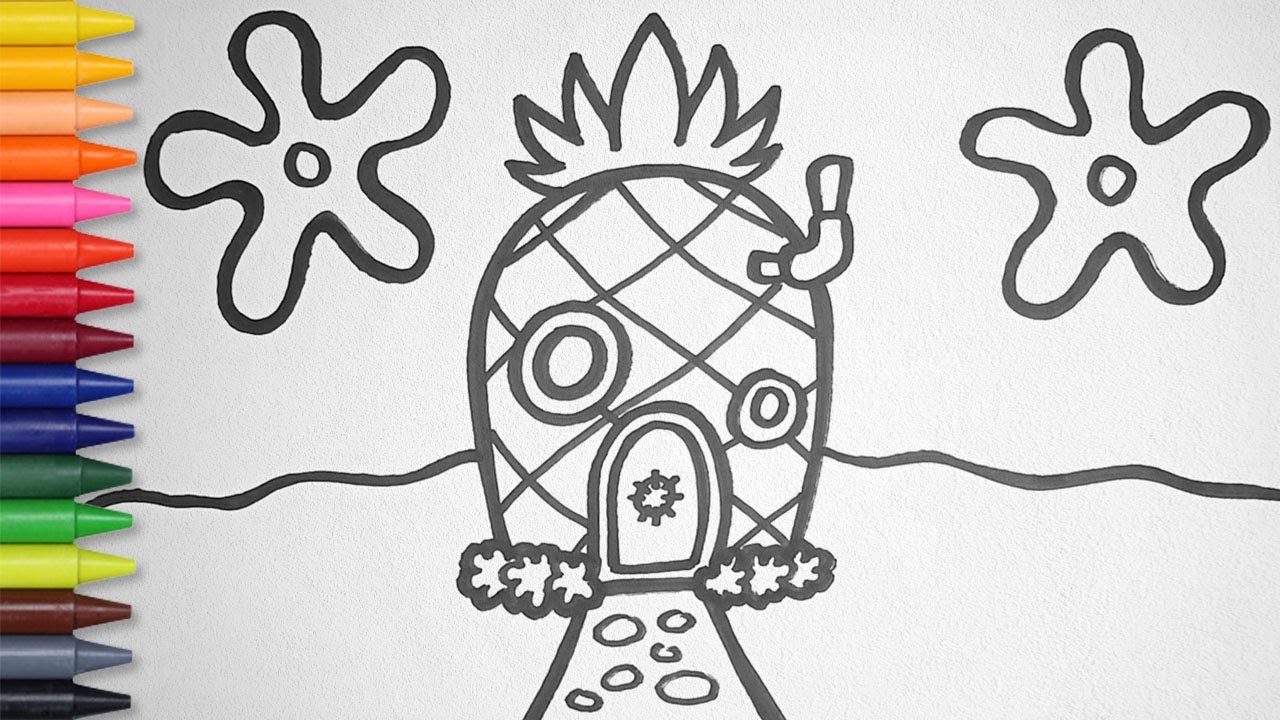 How to Draw SpongeBob House and Coloring Page with Crayons | Drawing ...