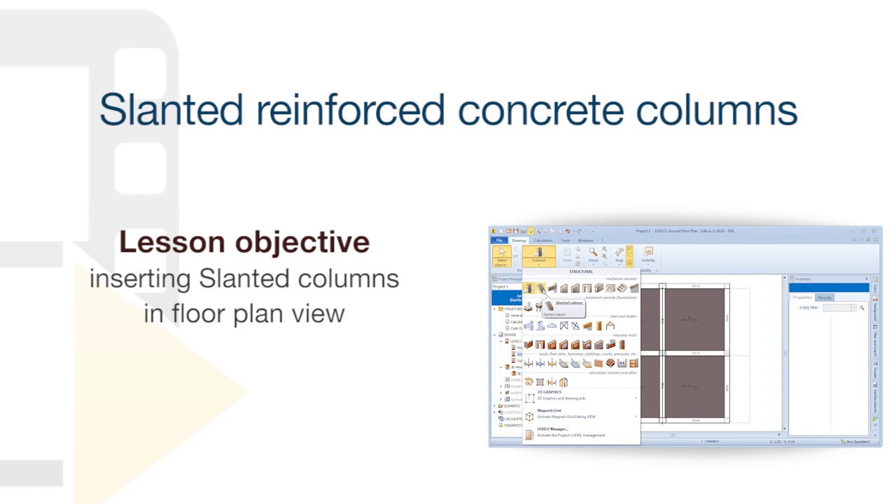 EdiLus Tutorial - Reinforced Concrete slanted columns - ACCA software - YouTube