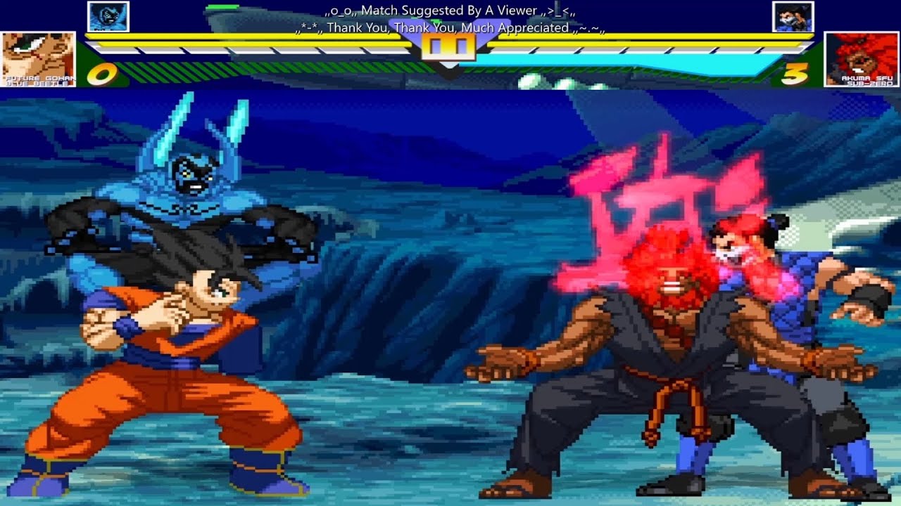 future-gohan-dbz & blue-beetle-dc vs akuma-sf & sub-zero-mk1 - YouTube