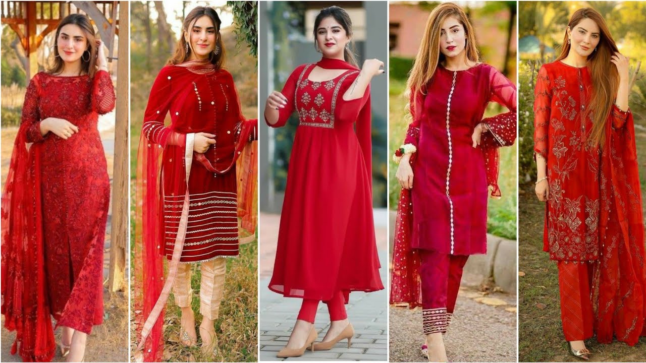 Red Dress Design|Red Colour Dresses|Straight Pant With Kurti Design ...