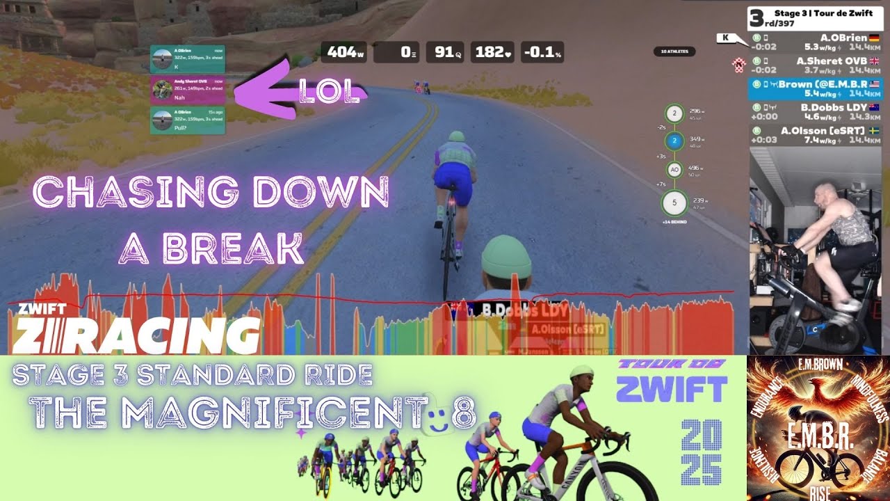 Tour de Zwift Stage 3 - The Magnificent 8 - RACE AT THE FRONT - YouTube