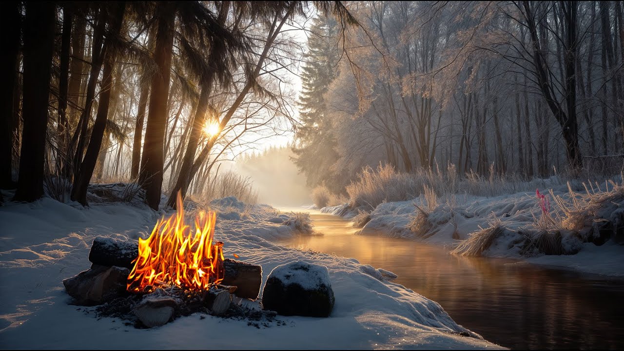 A Quiet Winter Morning by the River 🔥 Sitting Beside a Crackling ...