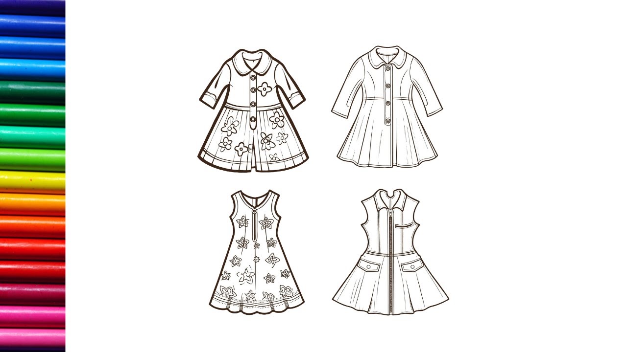 How to draw and color different dresses| How to draw and color dresses ...