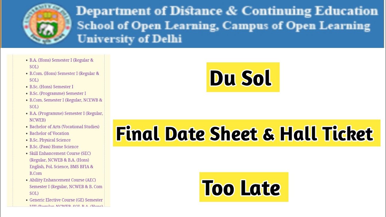 Du Sol Final Date Sheet & Hall Ticket 2023 | Ran2goal (DU SOL) #du # ...