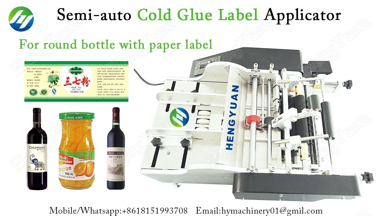 Semi-automatic Cold Glue Paper Label Applicator for 100ml Round Bottle ...
