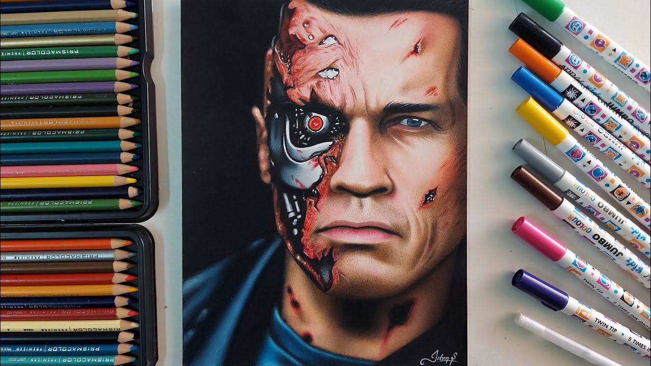 Arnold Schwarzenegger | Terminator | Realistic Colour Pencil Drawing ...