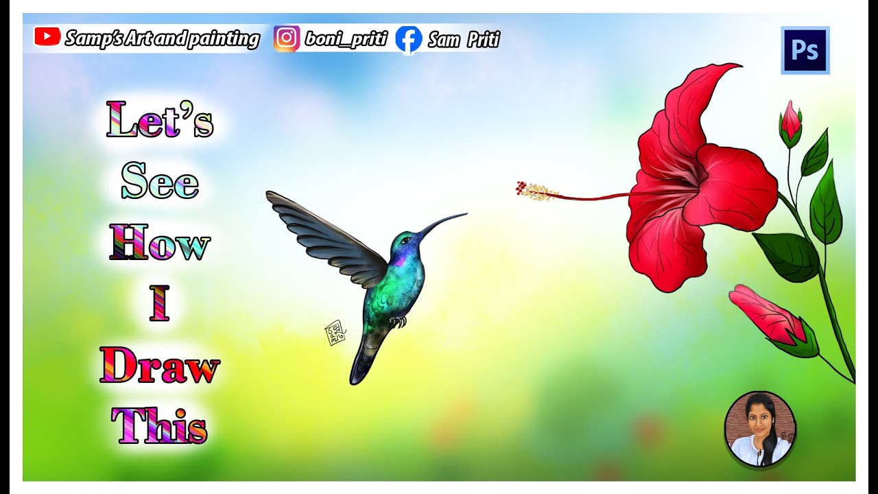 How To Draw Hummingbird/How To Draw Hibiscus flower/Very Easy Steps/ # ...