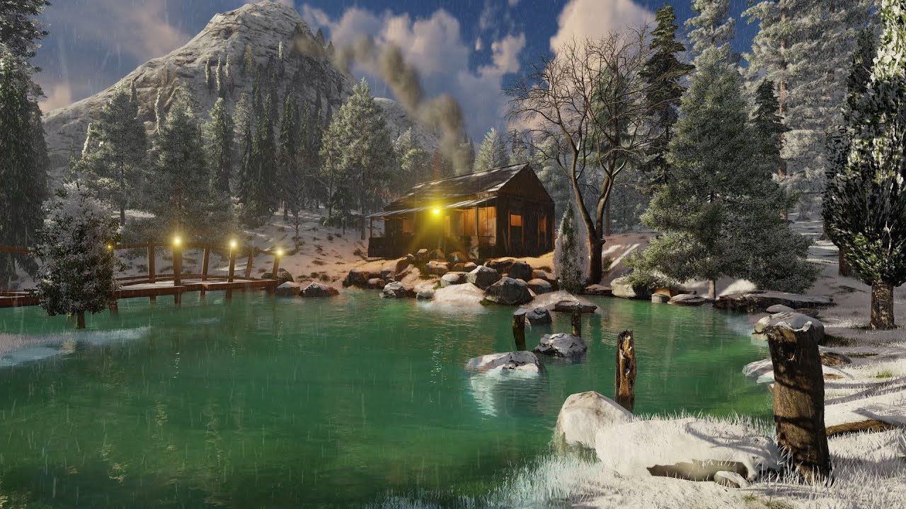 4K Winter Lake Cabin - YouTube