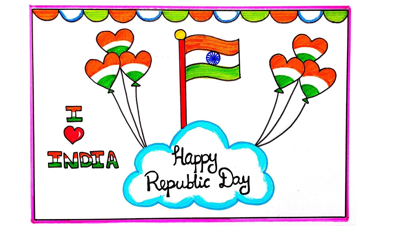 Republic Day Drawing | Republic Day Poster Drawing | National Flag of ...