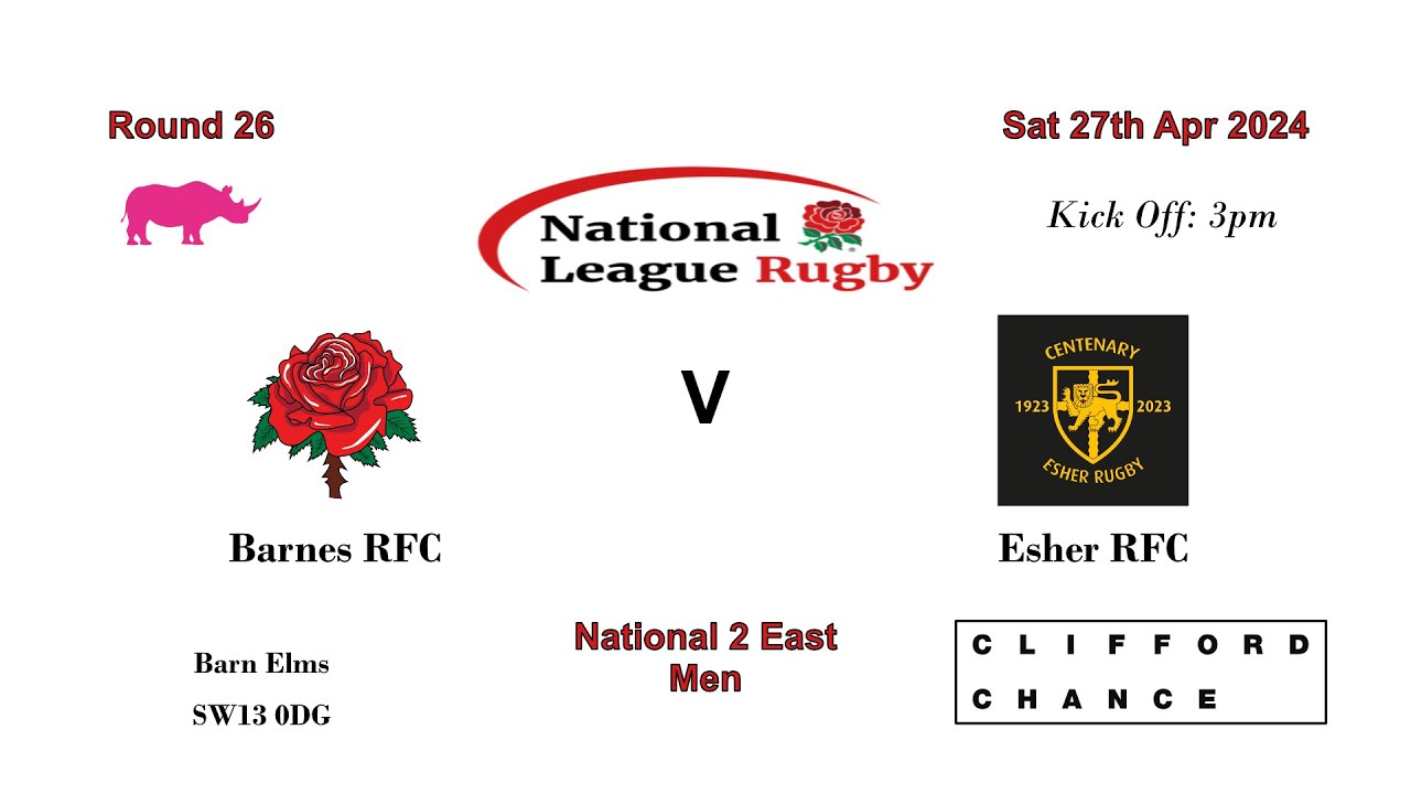 1stXV Men - Barnes RFC 26 v 24 Esher RFC | 27 April 2024 - YouTube