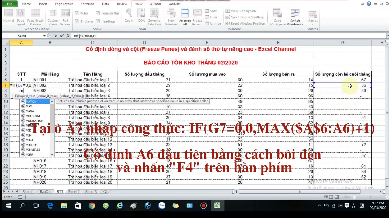 Excel Channel: Tập 3 - Cố định dòng, cột bằng Freeze Panes và đánh số ...