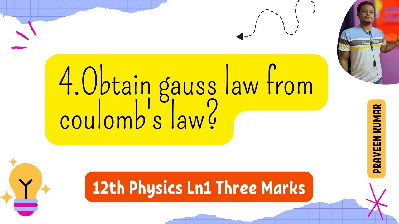 4.Gauss law from coulomb's law | 12th Physics Ln1 Important Three Mark ...