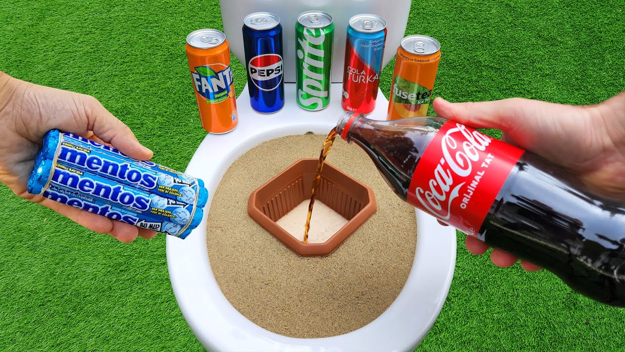 Experiment !! Big Coca Cola VS Mentos eruption from hole, Pepsi, Fanta ...