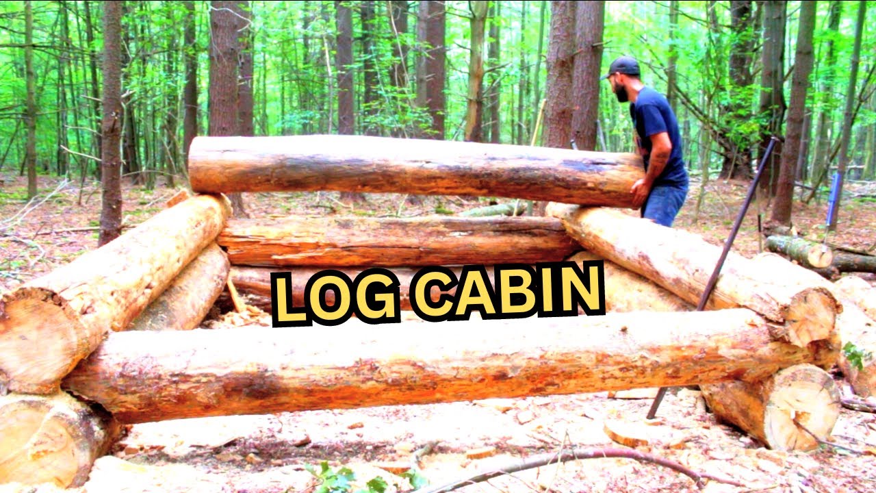 Small Log Cabin Part 1 / bushcraft survival shelter - YouTube