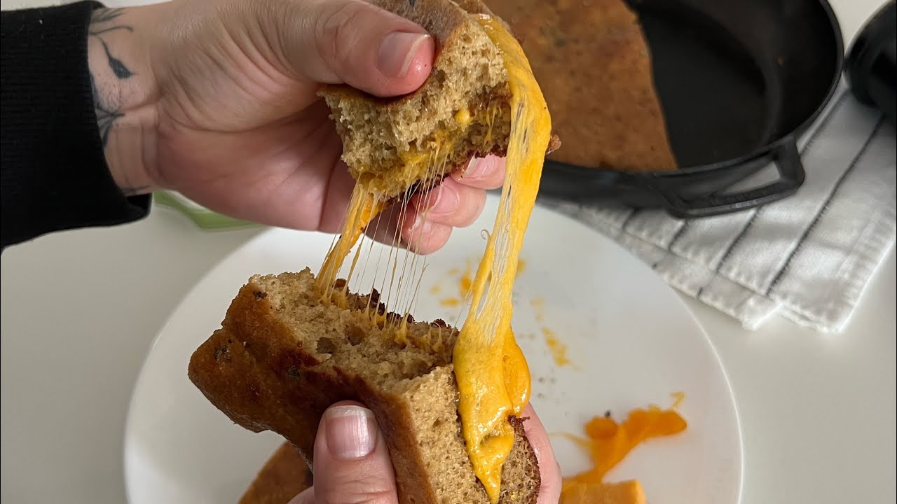 High Protein Cast Iron Grilled Cheese ASMR - YouTube
