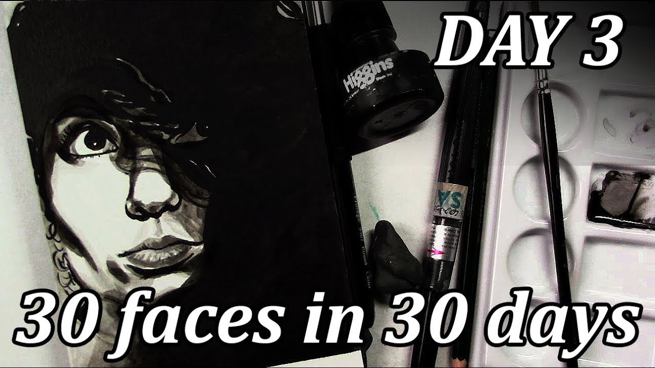 30 FACES in 30 DAYS // Art challenge // Day 3: Ink portrait painting ...
