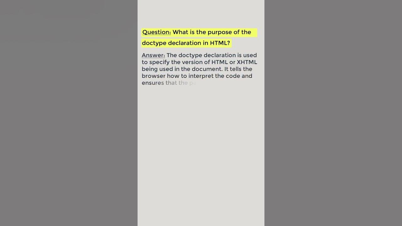 Purpose Of The Doctype Declaration In Html File Youtube