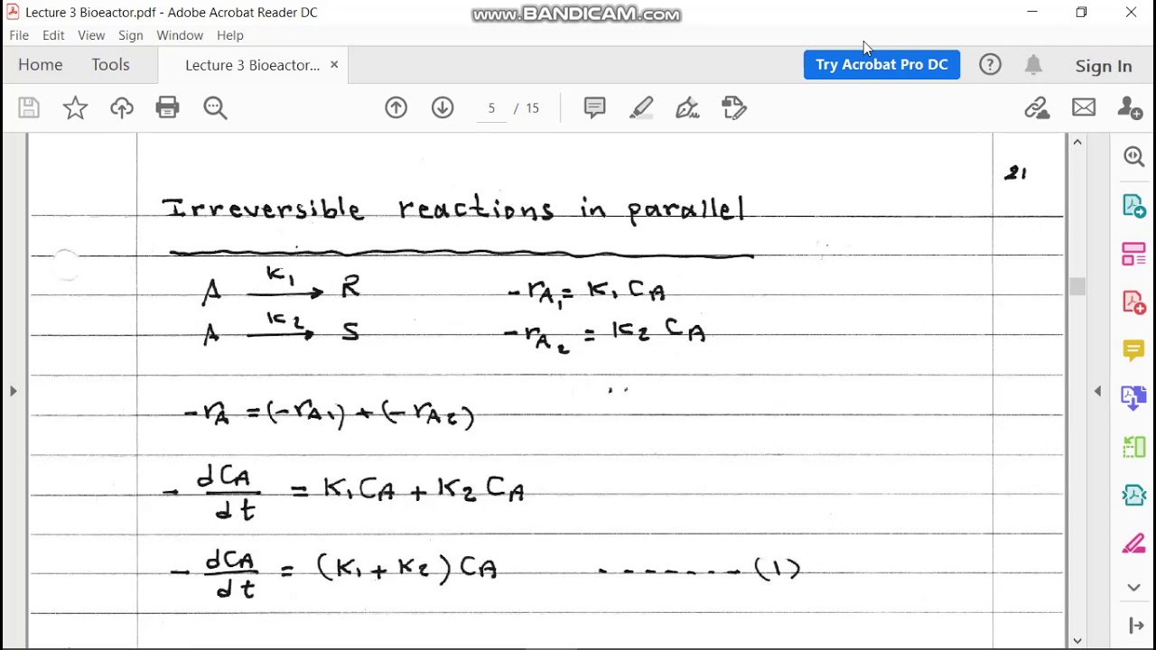 Bioreaction Kinetics lec 3-2 Reactions in Parallel - YouTube