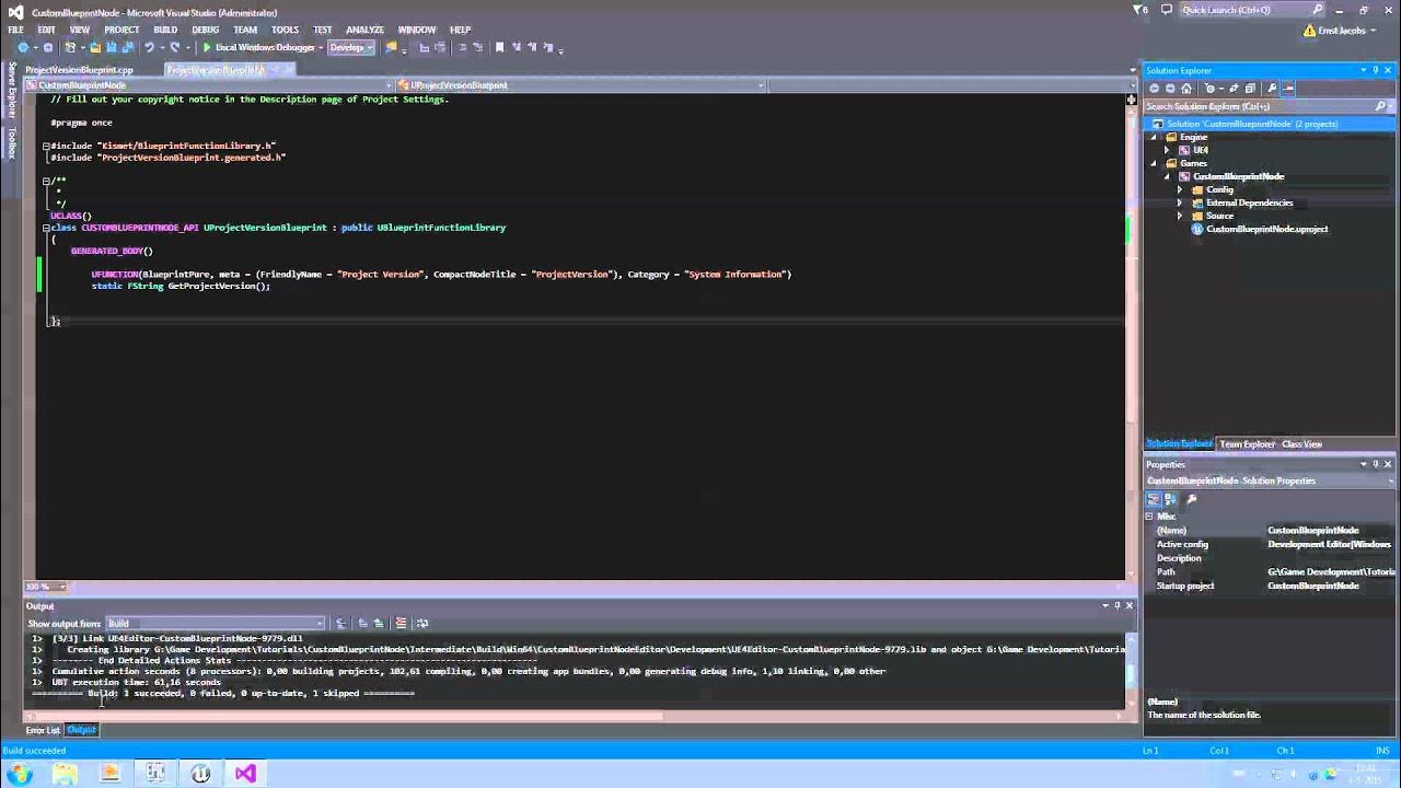 Custom Blueprint Node, Return ProjectVersion - YouTube