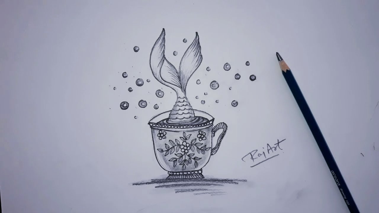 Fish pencil sketch || Fish in pot draw for beginners || Fish drawing ...