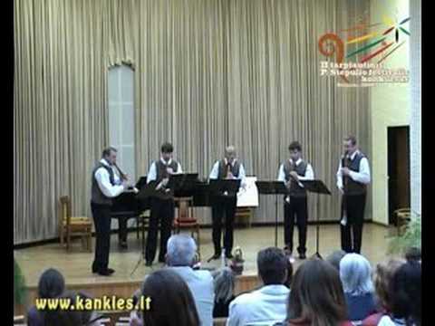Performing Birbyne quintet of Lithuanian folk instrumental group ...