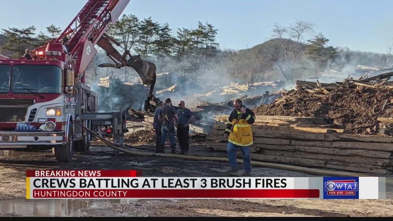 Crews work to contain brush fire in Huntingdon County lumber yard - YouTube