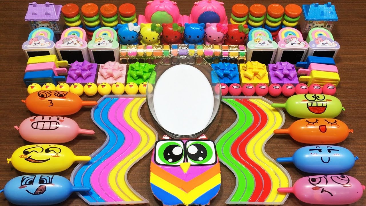 RAINBOW with BALLOONS FUNNY and more into Glossy slime !!! Satisfying ...