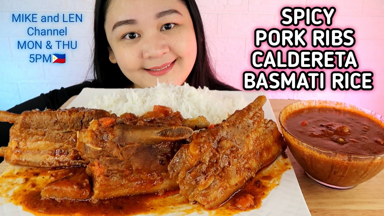 SPICY PORK RIBS (PORK BELLY) KALDERETA + BASMATI RICE |Putok Batok ...
