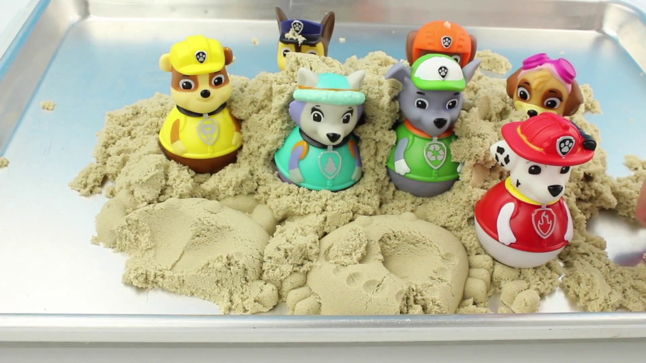 PAW PATROL playing in sand, making sand crabs and shapes. - YouTube