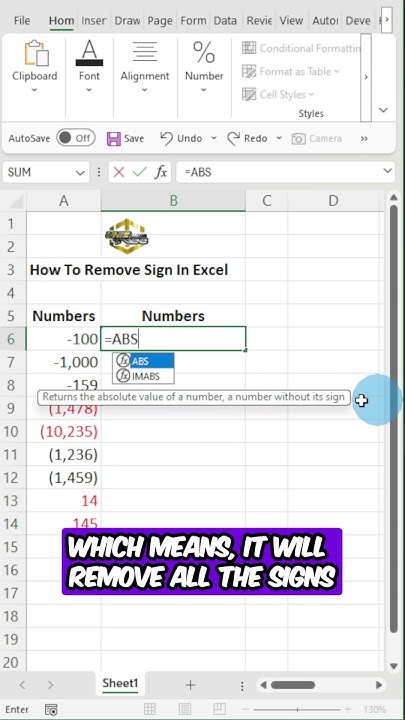 Learn How To Remove Negative Signs In Excel For Less Than 50 Seconds # ...
