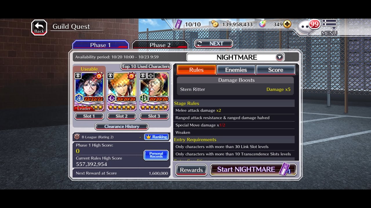 Bleach Brave Souls Guild Quest Stern Ritter Melee Nightmare - YouTube