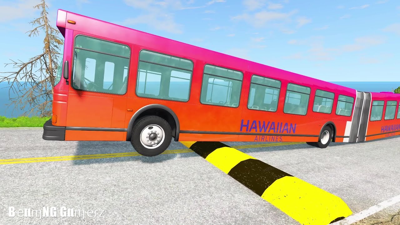 LONG BUS, CITY BUS, SCHOOL BUS Vs MASSIVE SPEED BUMPS - BeamNG.Drive ...