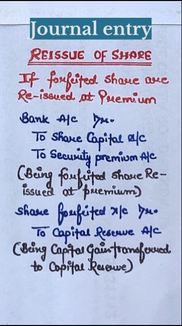 Journal entry for reissue of share | forfeited share are reissued at ...