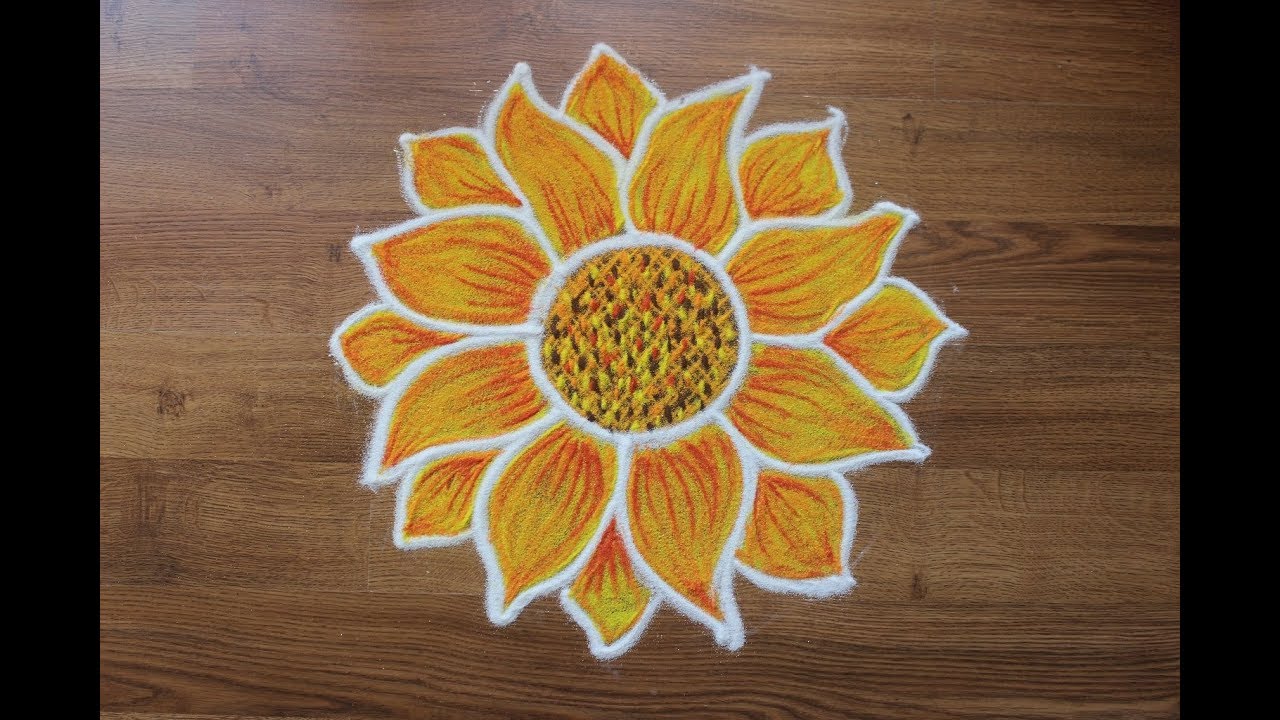 sunflower rangoli/Rangoli designs with colours by shital daga - YouTube