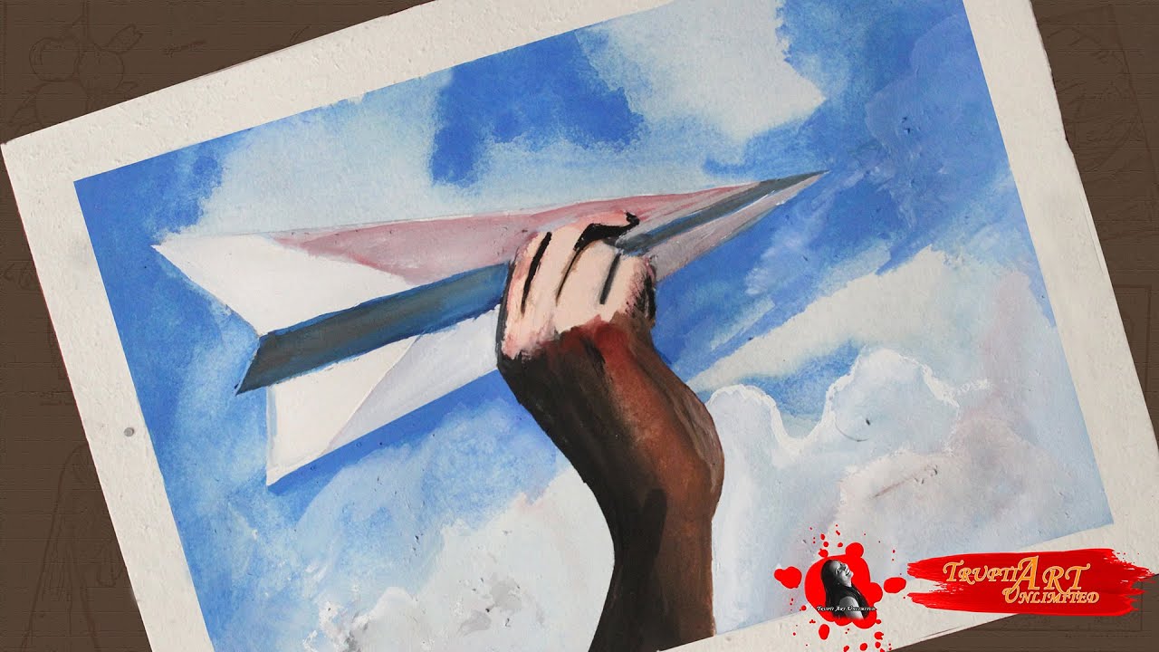 Easy Paper Plane with Hand Painting, Paper Drawing, Beautiful Hand ...