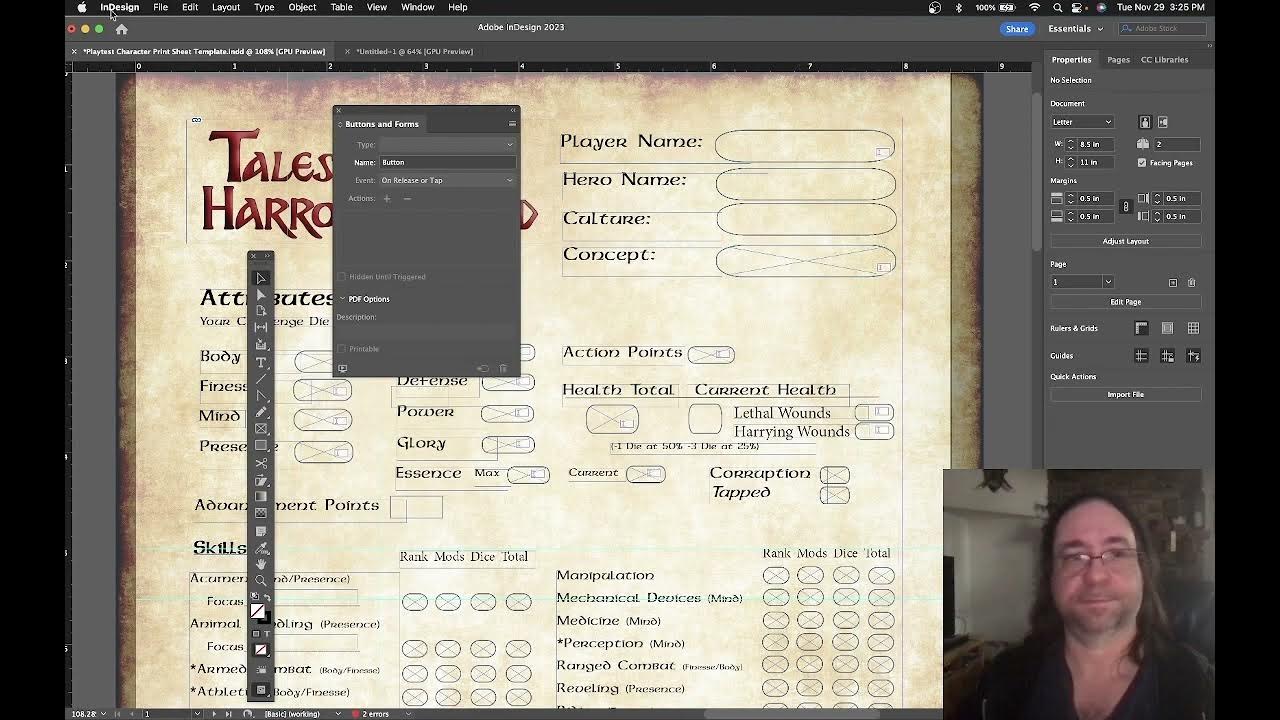 Make Fillable PDF RPG Character Sheet! Adobe InDesign Demo - YouTube