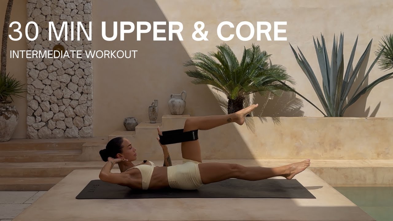 30 MIN UPPER BODY & CORE WITH BAND | Intermediate Body Weight Workout ...