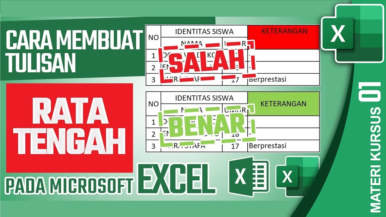 Membuat tulisan rata tengah di excel | EXCEL 1 - YouTube