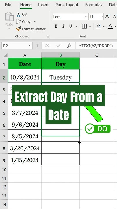 Extract Day from a Date in Excel (Text Function) - YouTube