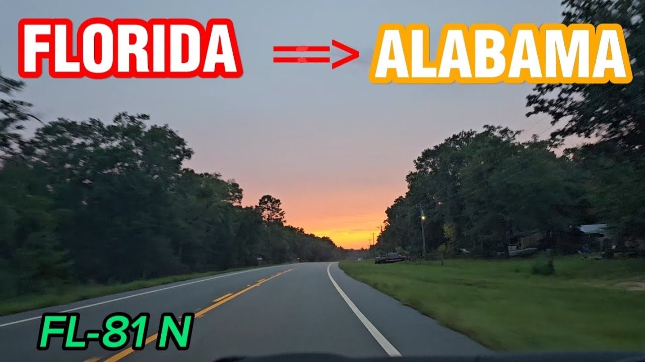 #9 Highway drive at sunset. Through Florida to Alabama. FL-81 N =》AL-87 ...