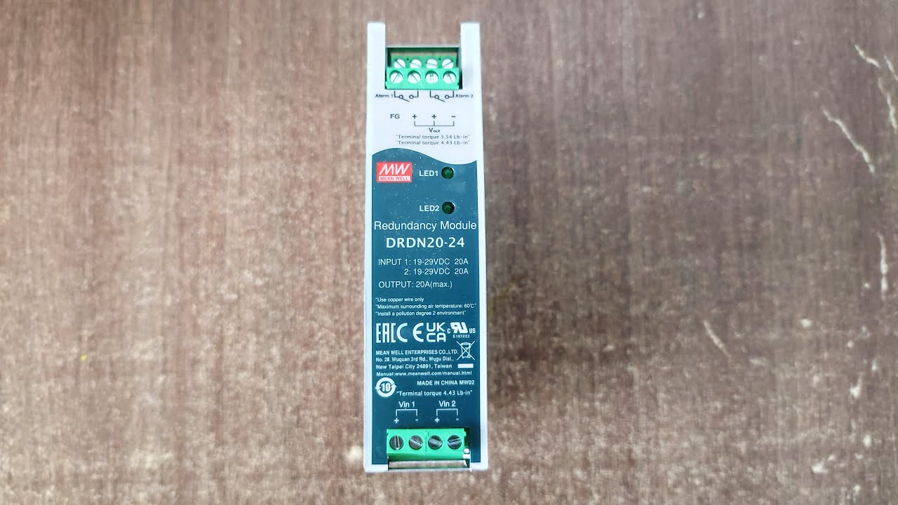 MEAN WELL DRDN20-24 Redundancy Module, 24 VDC, 20 A, DIN Rail, DRDN20 ...