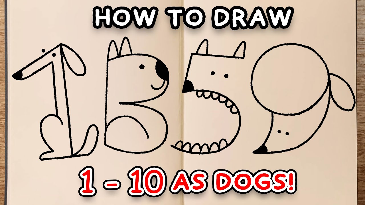 How to draw DOGS from numbers 1 - 10! (step by step) - YouTube