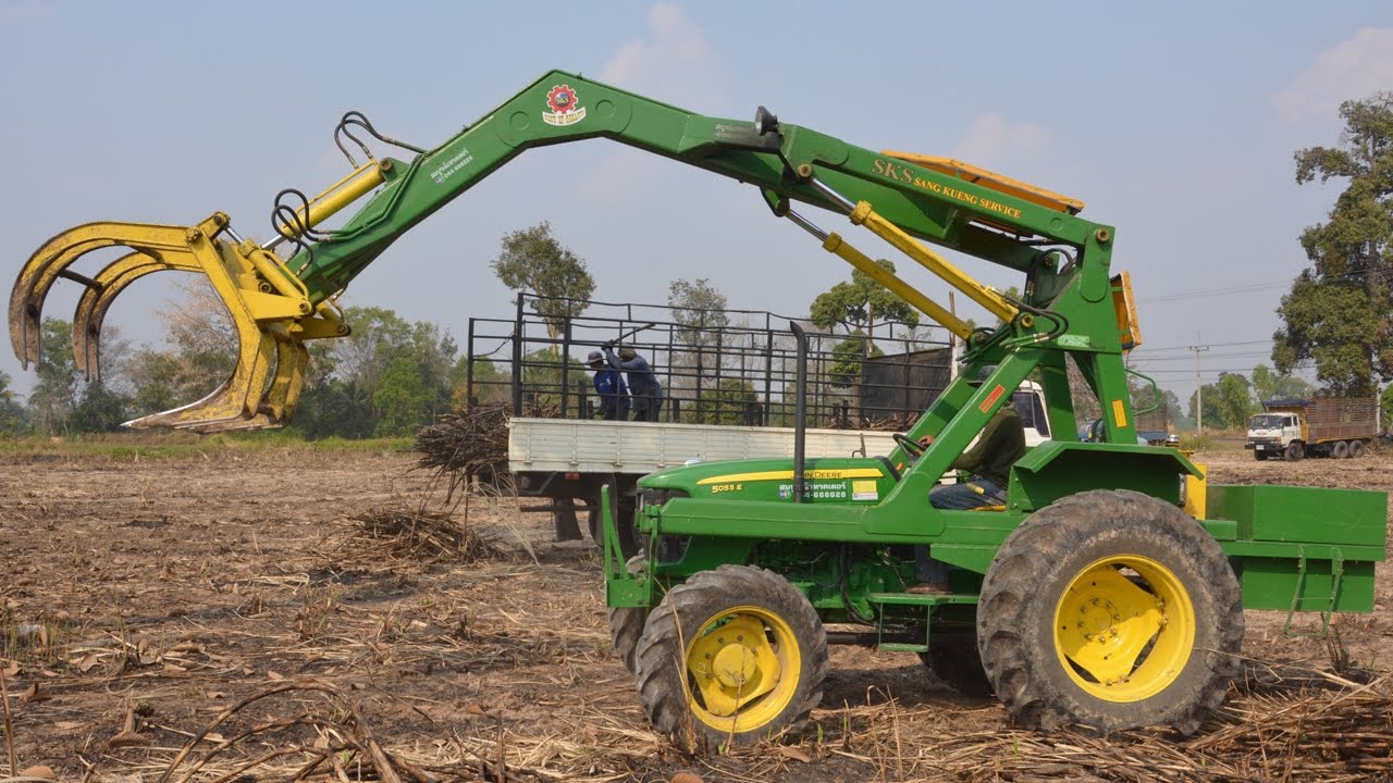 รถคีบจอห์นเดียร์ คีบอ้อยใส่รถบรรทุก JOHN DEERE 5055E Stackers cane ...