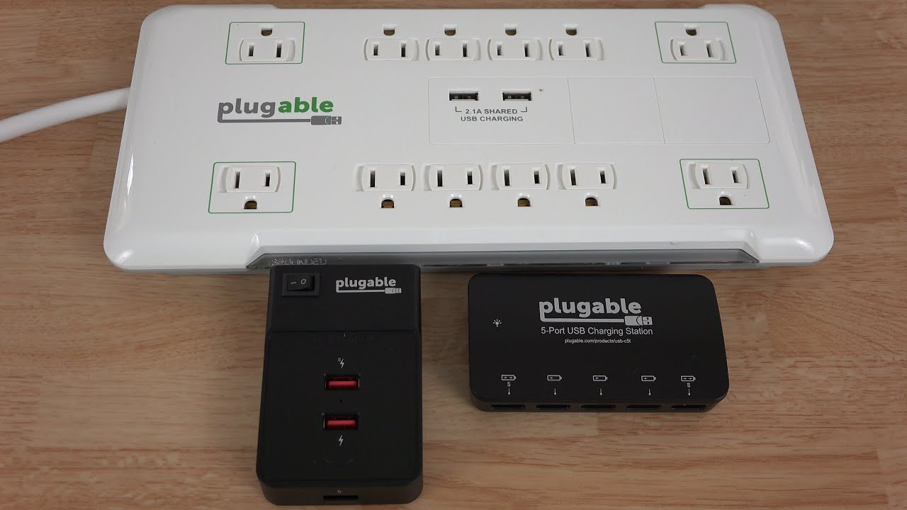 Plugable 3 and 5 Port Charging Station Unboxing (Plus 12 Outlet Surge ...