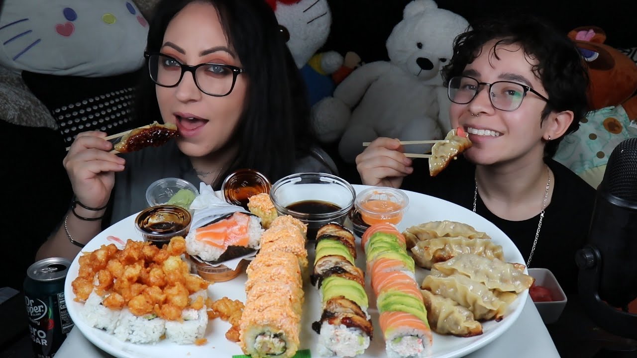 SUSHI AND POT STICKERS MUKBANG | EATING SHOW - YouTube