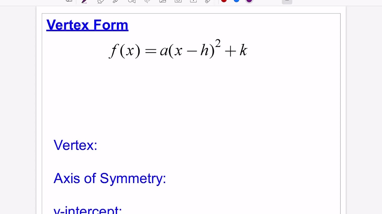 Vertex Form Quadratic functions - YouTube
